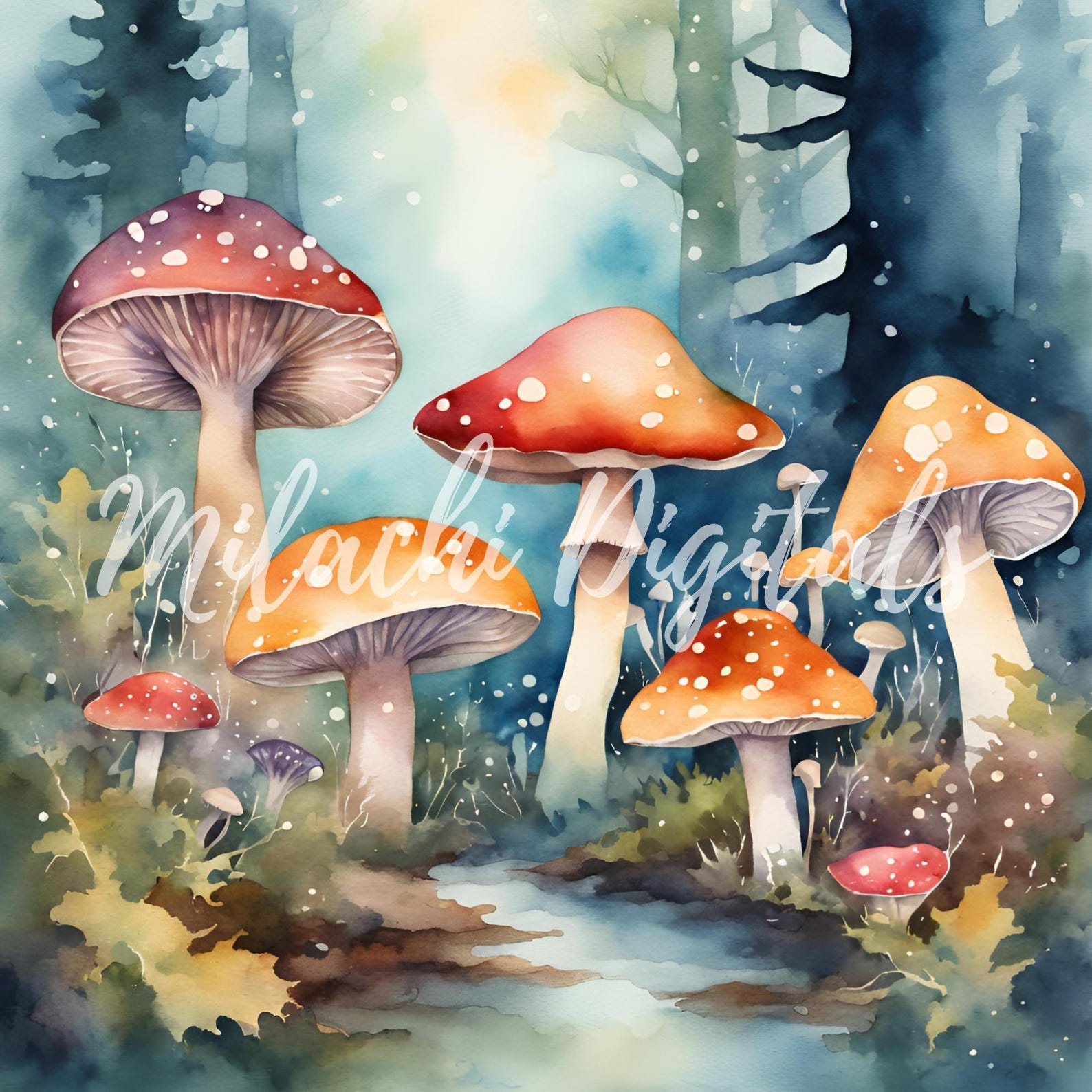 Mushrooms Digital Paper, Watercolor Mushroom Backgrounds, Junk Journal ...