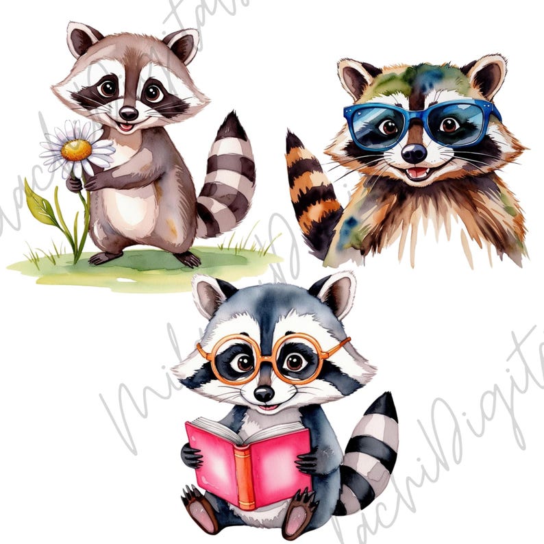 Cute Raccoon Clipart Set, 10 Pngs With Transparent Backgrounds ...