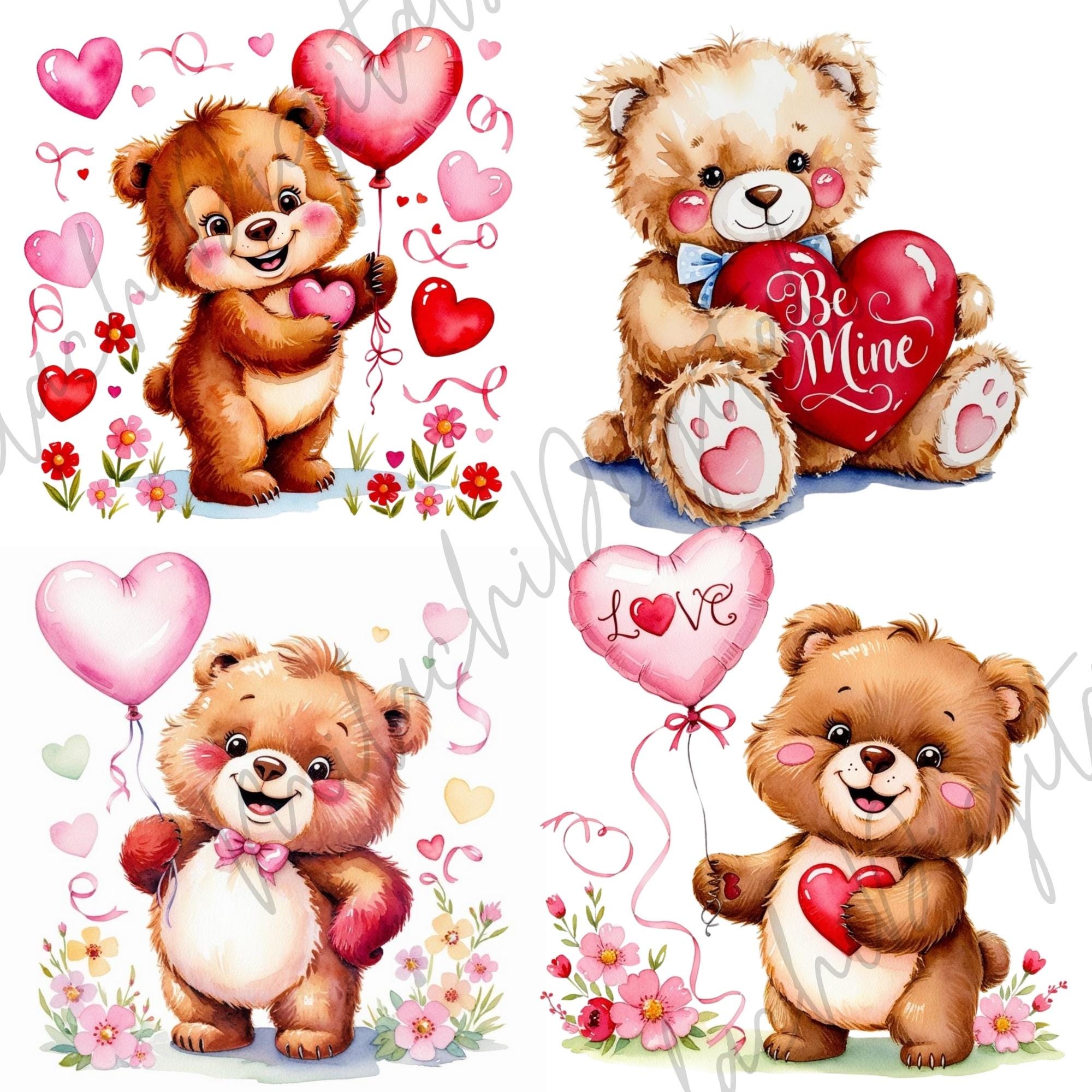 Valentine’s Day Bear Clipart, 12 PNG Images With Transparent Background ...