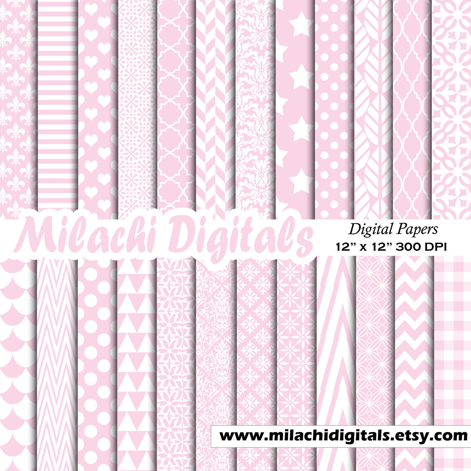 Baby Pink Digital Paper, Seamless Backgrounds, First Birthday Scrapbook ...