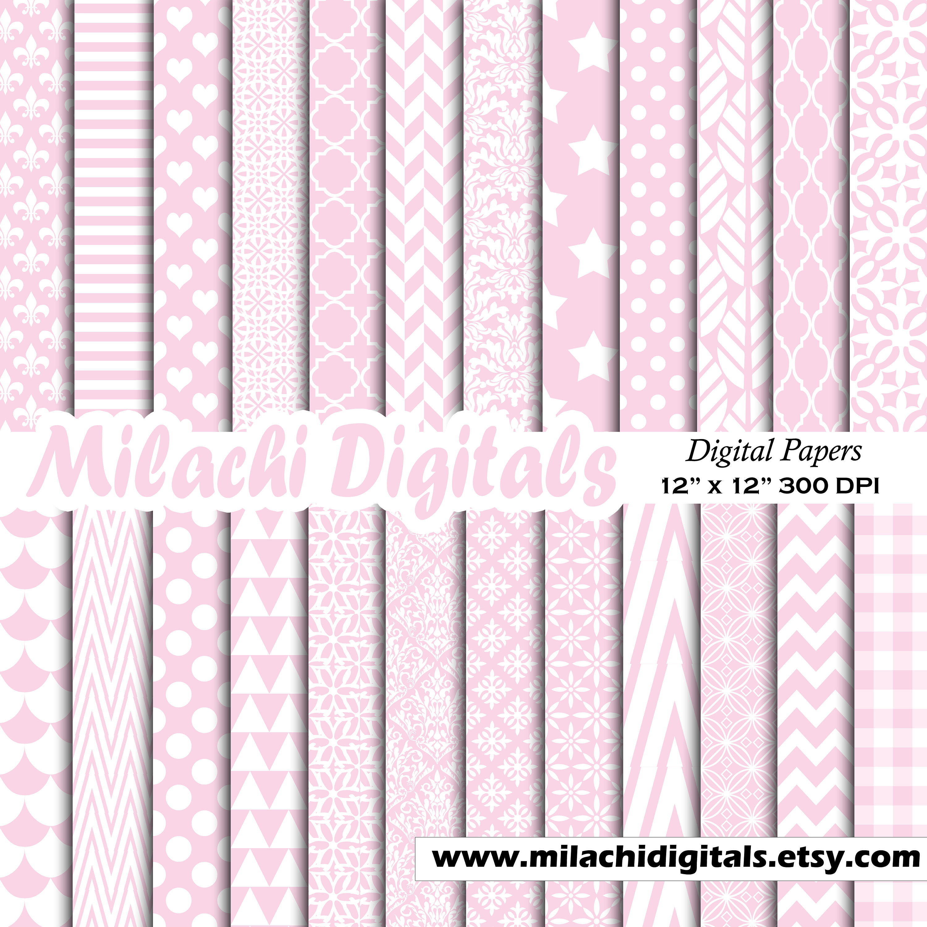 Baby Pink Digital Paper, Seamless Backgrounds, First Birthday Scrapbook ...