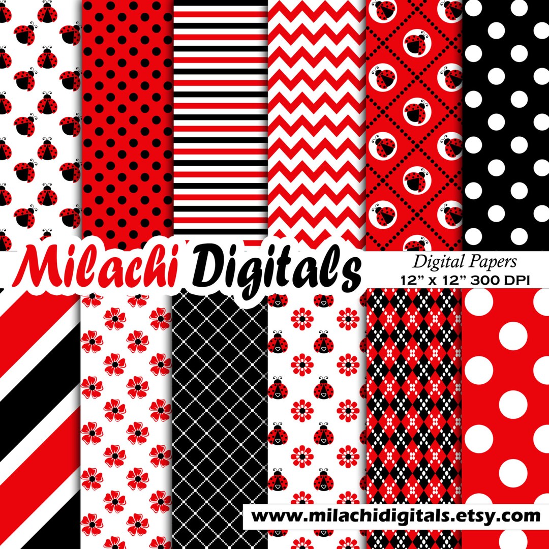 Ladybug Digital Paper, Background, Scrapbook Papers, Stripes, Chevron ...