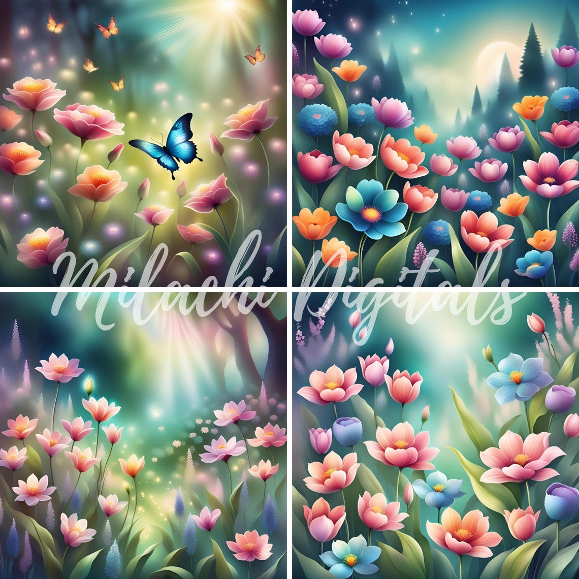 Spring Flowers Digital Paper, Floral Backgrounds, Junk Journal Pages ...