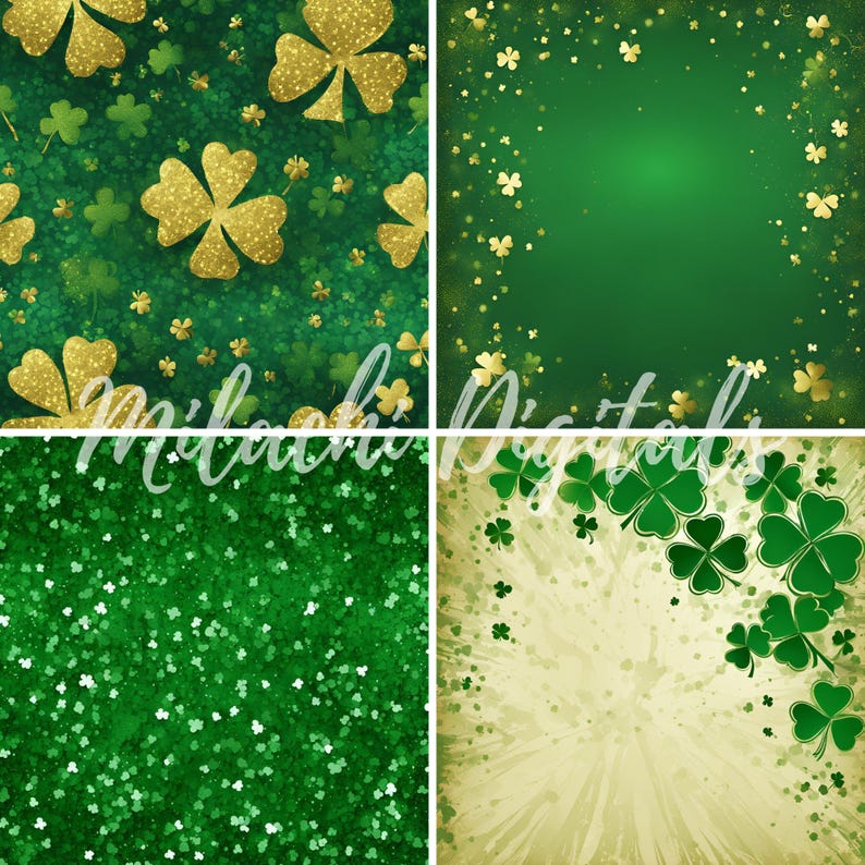 St. Patrick's Day Digital Paper, Shamrock Patterns, Junk Journal Pages ...