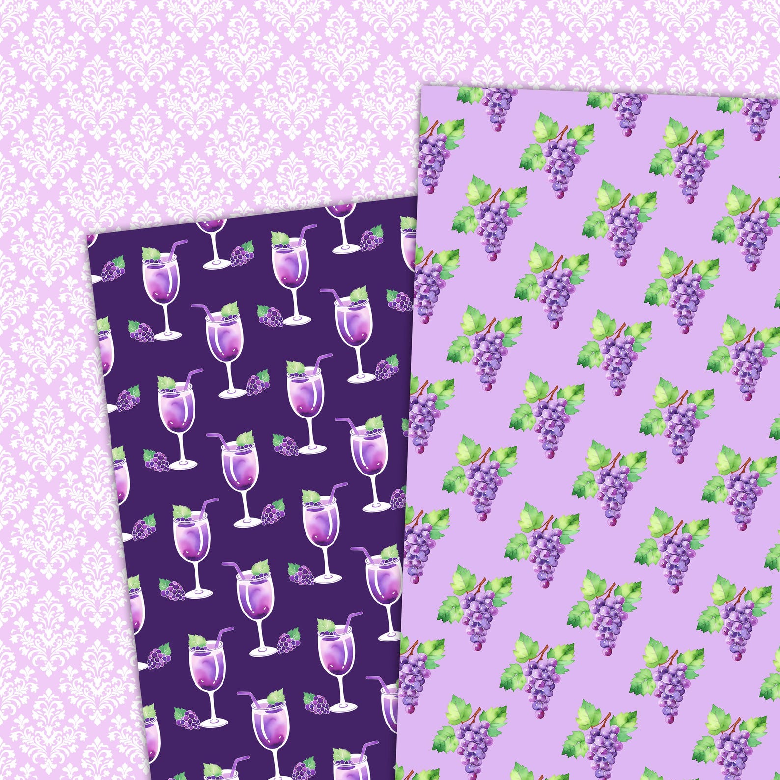 Grape Digital Paper, Seamless 12"x12" Scrapbook Paper, Junk Journal ...