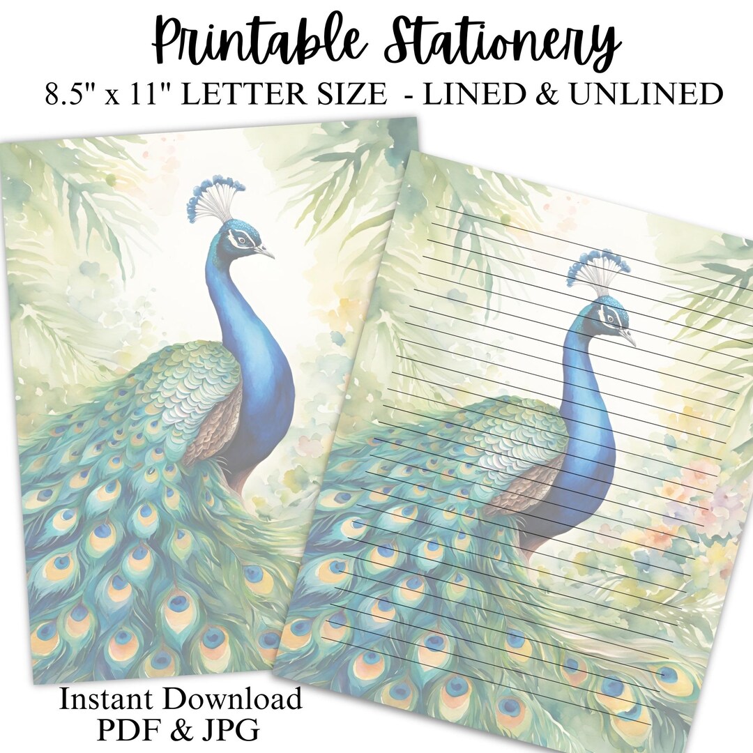 Peacock Stationery Printable, Journal Paper, Letter Writing Paper ...