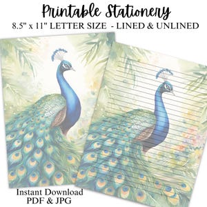 Peacock Stationery Printable, Journal Paper, Letter Writing Paper ...