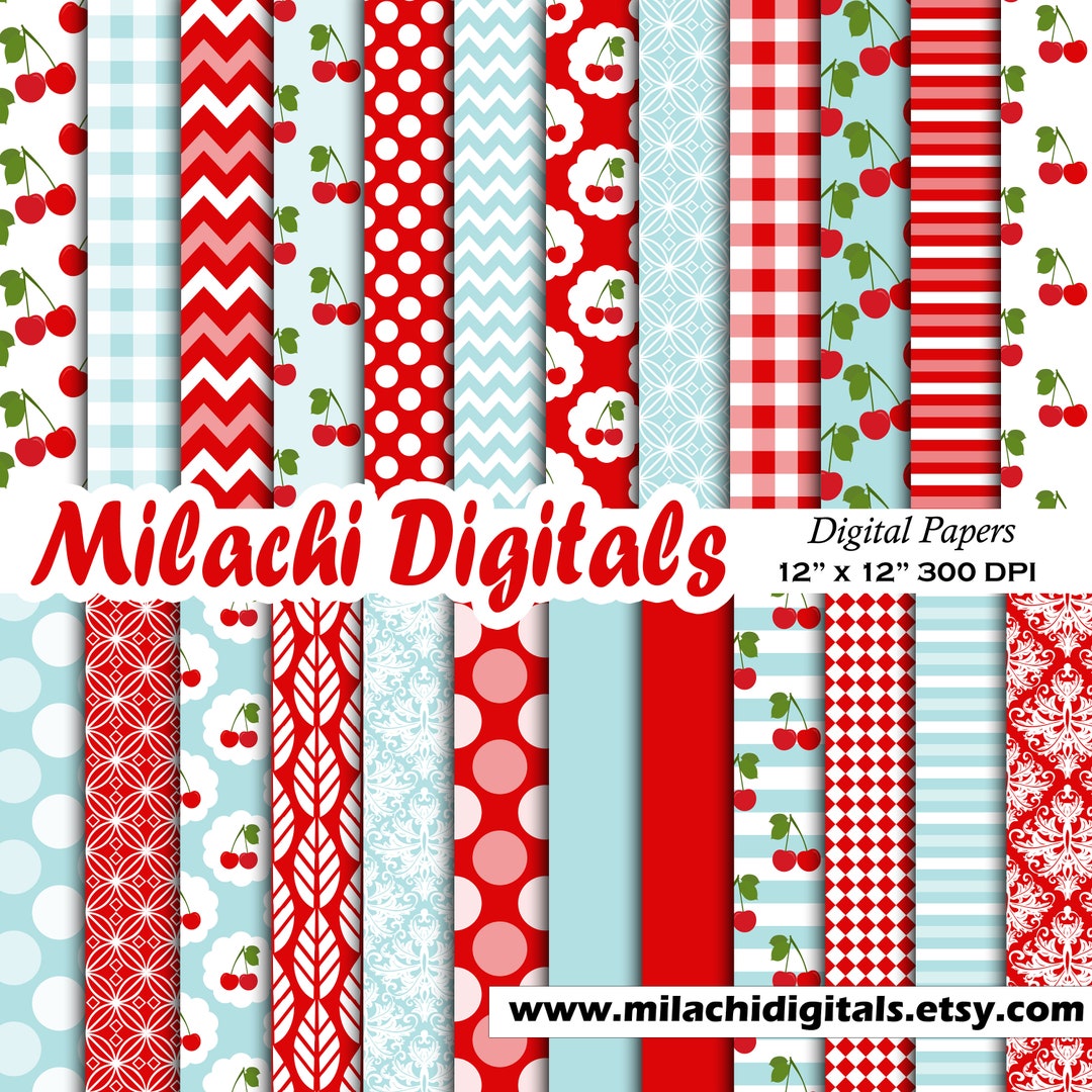 Cherries Digital Paper, Seamless Backgrounds, Cherry Scrapbook Papers ...