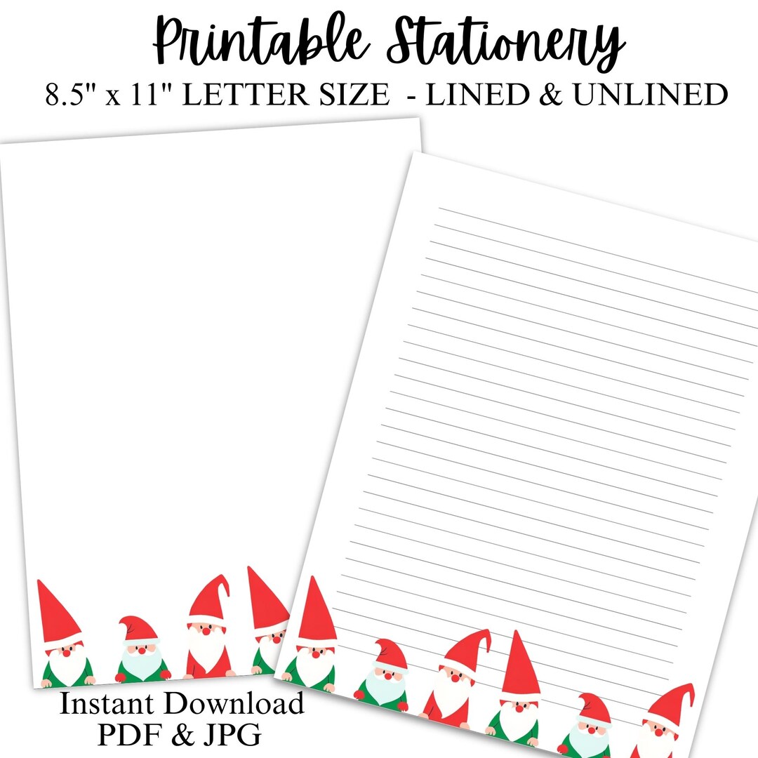 Printable Christmas Gnomes Stationery, Holiday Digital Paper for ...