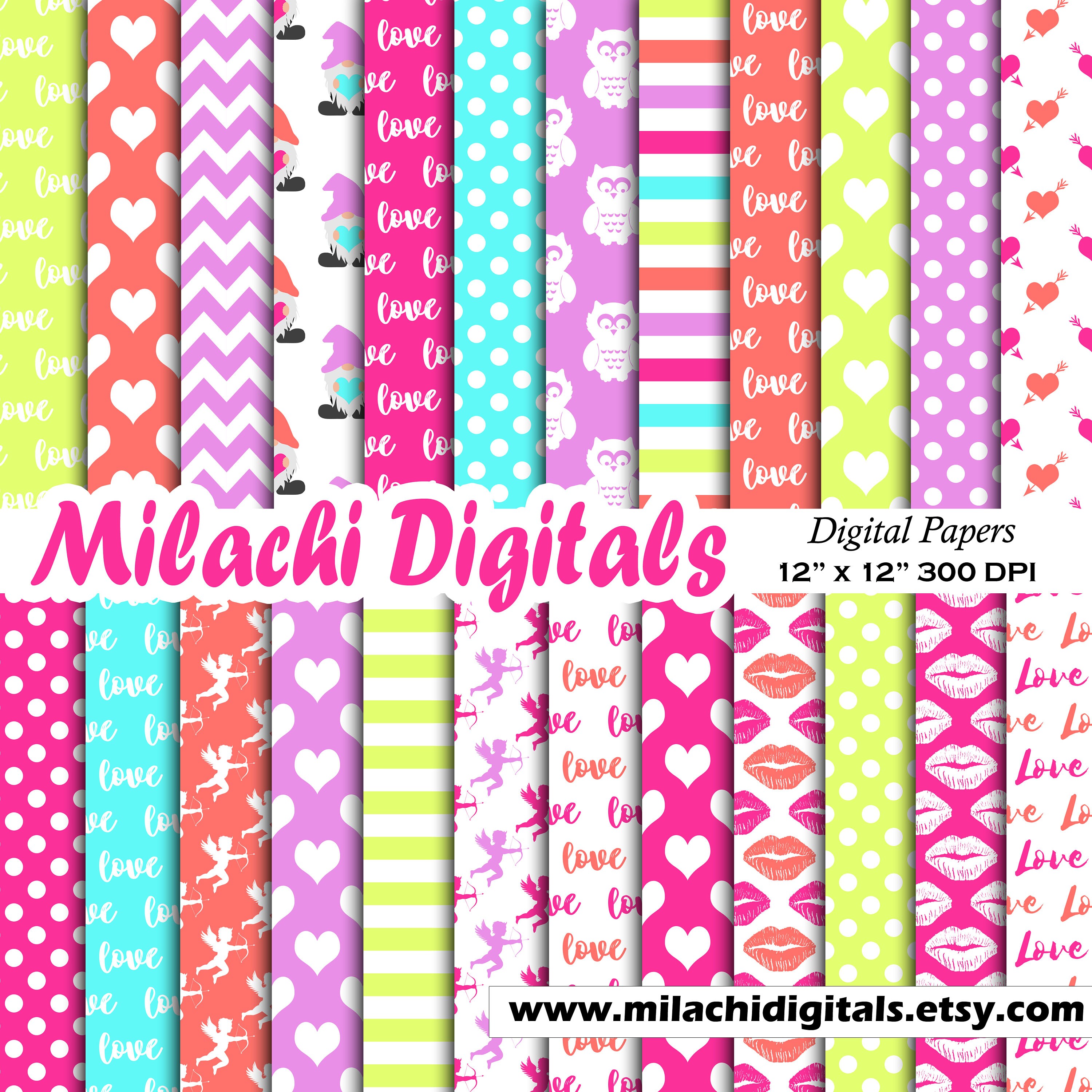 Valentine Digital Paper, Valentine's Day Scrapbook Papers, Hearts ...