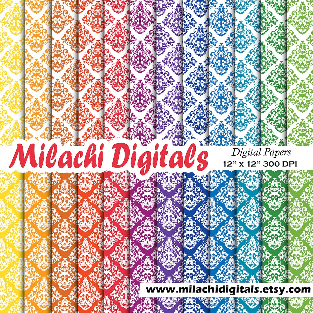 Damask Digital Paper, Scrapbook Papers, Primary Colors, Damask Patterns ...
