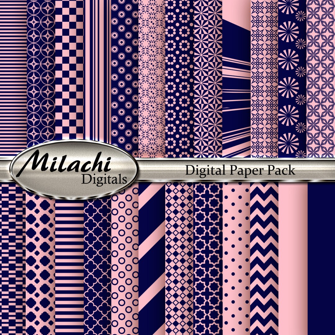 Pink and Navy Blue Digital Paper Pack - Commercial Use - Instant ...