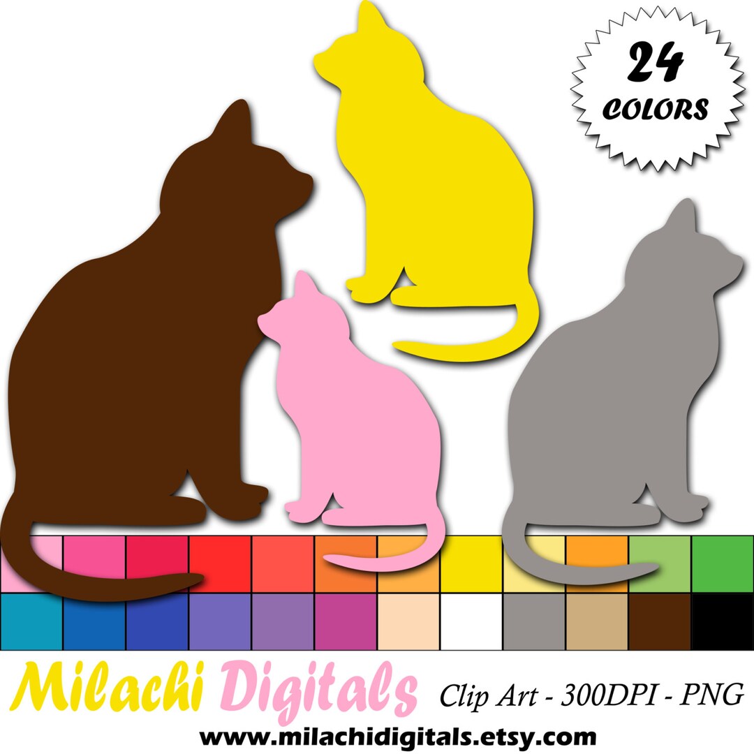 Cat Clipart, Kitty Cat Clipart, Cat Silhouette, Cat Icons, Digital ...