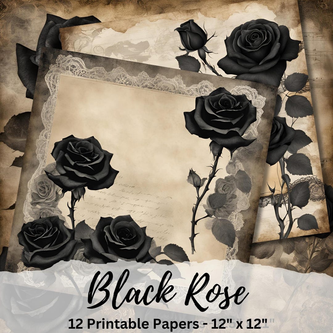 Black Rose Digital Paper Pack 12"x12", Floral Background, DIY Crafts ...