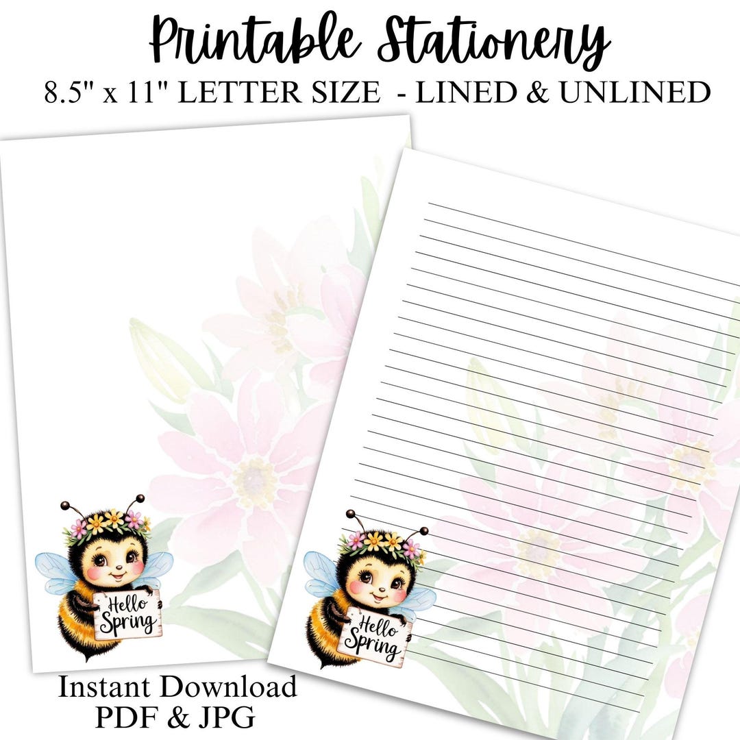 Bubble Bee Hello Spring Stationery Printable, PDF Journal Paper ...