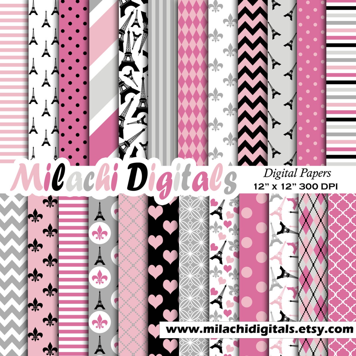 Paris Digital Paper Eiffel Tower Scrapbook Papers French - Etsy