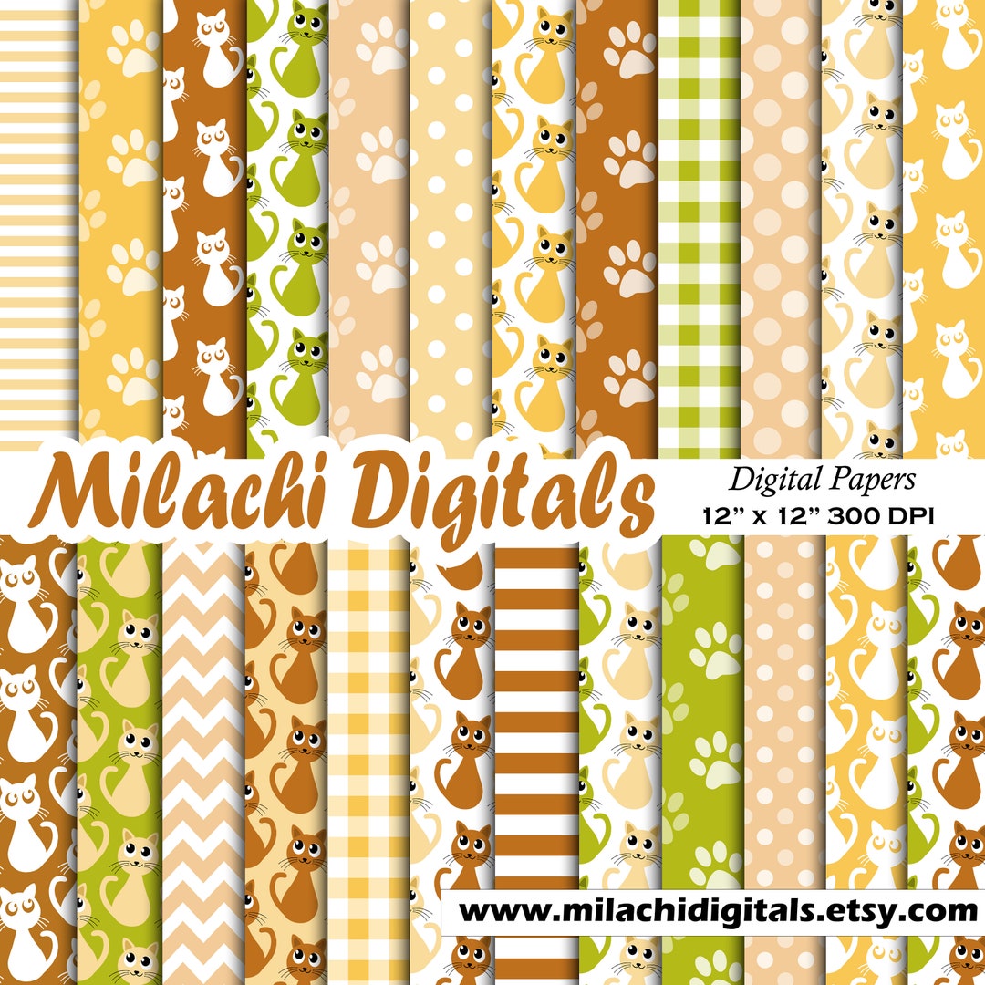 Cat Digital Paper Pack, Birthday Scrapbook Papers, Seamless Backgrounds ...
