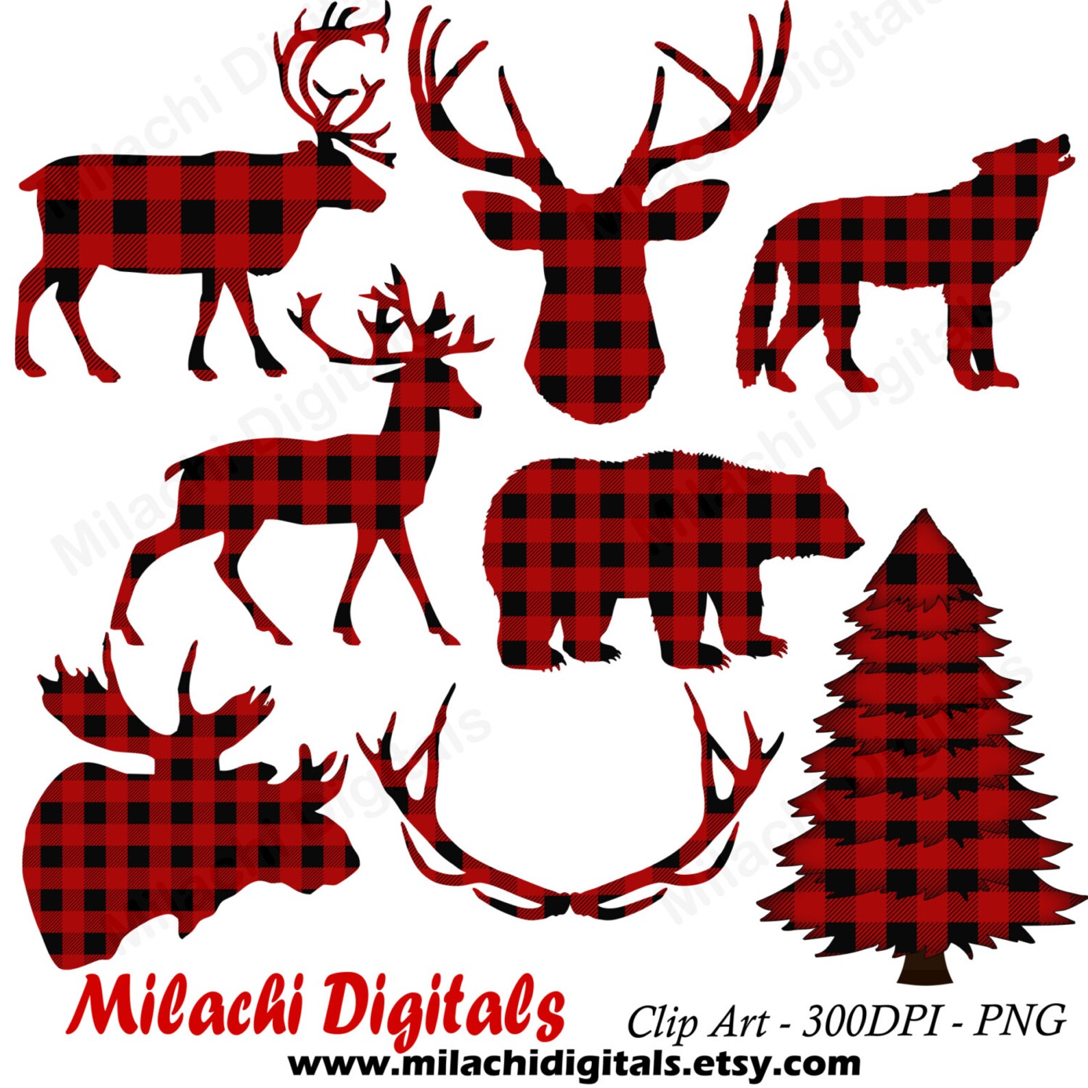 Buffalo Plaid Clipart, Lumberjack Clipart, Planner Stickers, Animal ...