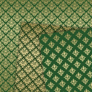 Green and Gold Damask Digital Paper, Seamless Gold Patterns, Scrapbook ...