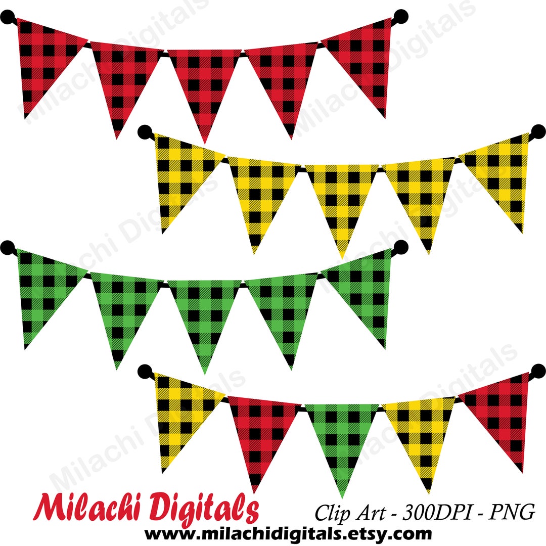 Buffalo Plaid Bunting Banner Clipart, Lumberjack Scrapbooking, Garland ...