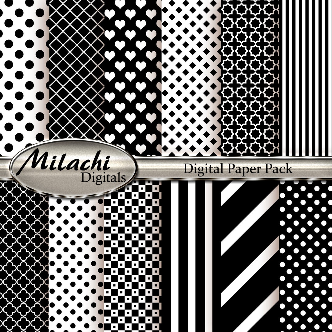 Black and White Digital Paper Pack - Commercial Use - Instant Download ...