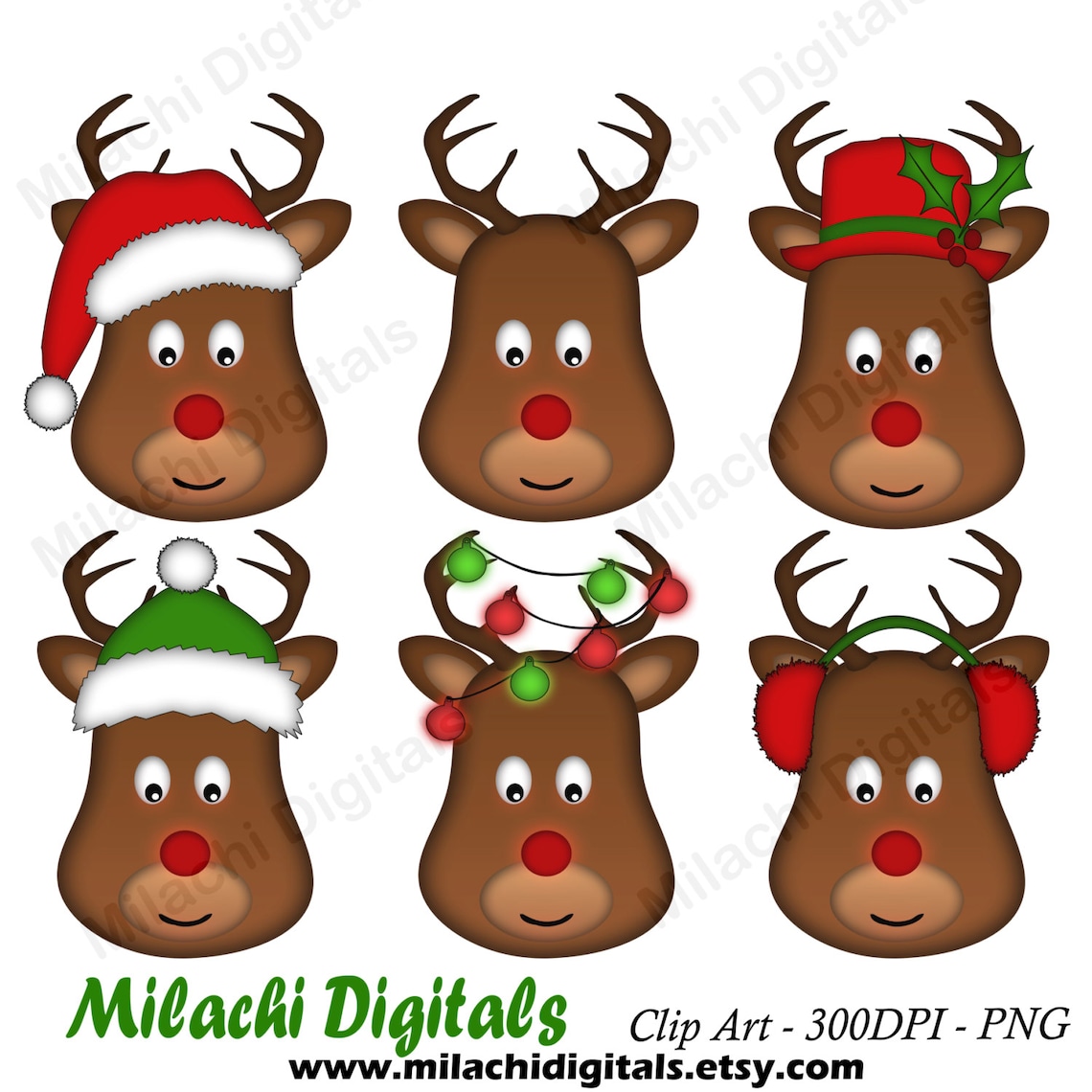 Christmas Reindeer Clipart, Reindeer Head Clipart, Holiday Clip Art ...