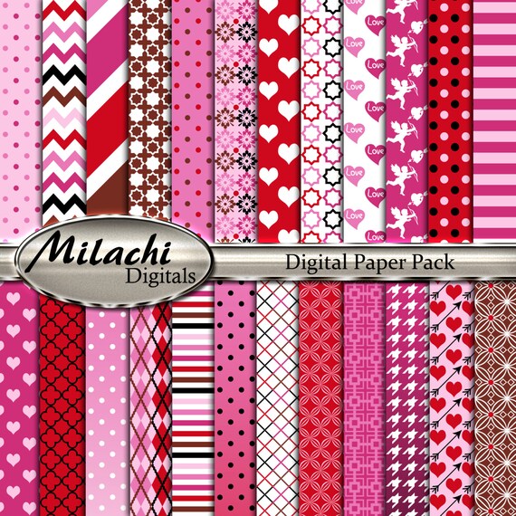 Valentine's Day Digital Paper Pack Scrapbook Papers | Etsy