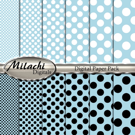 Light Blue White Black Polka Dots Digital Paper Pack | Etsy