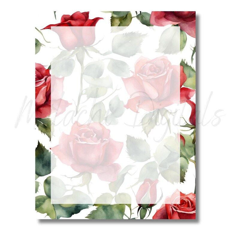 Red Roses Printable Writing Paper Stationery, Digital Paper for ...