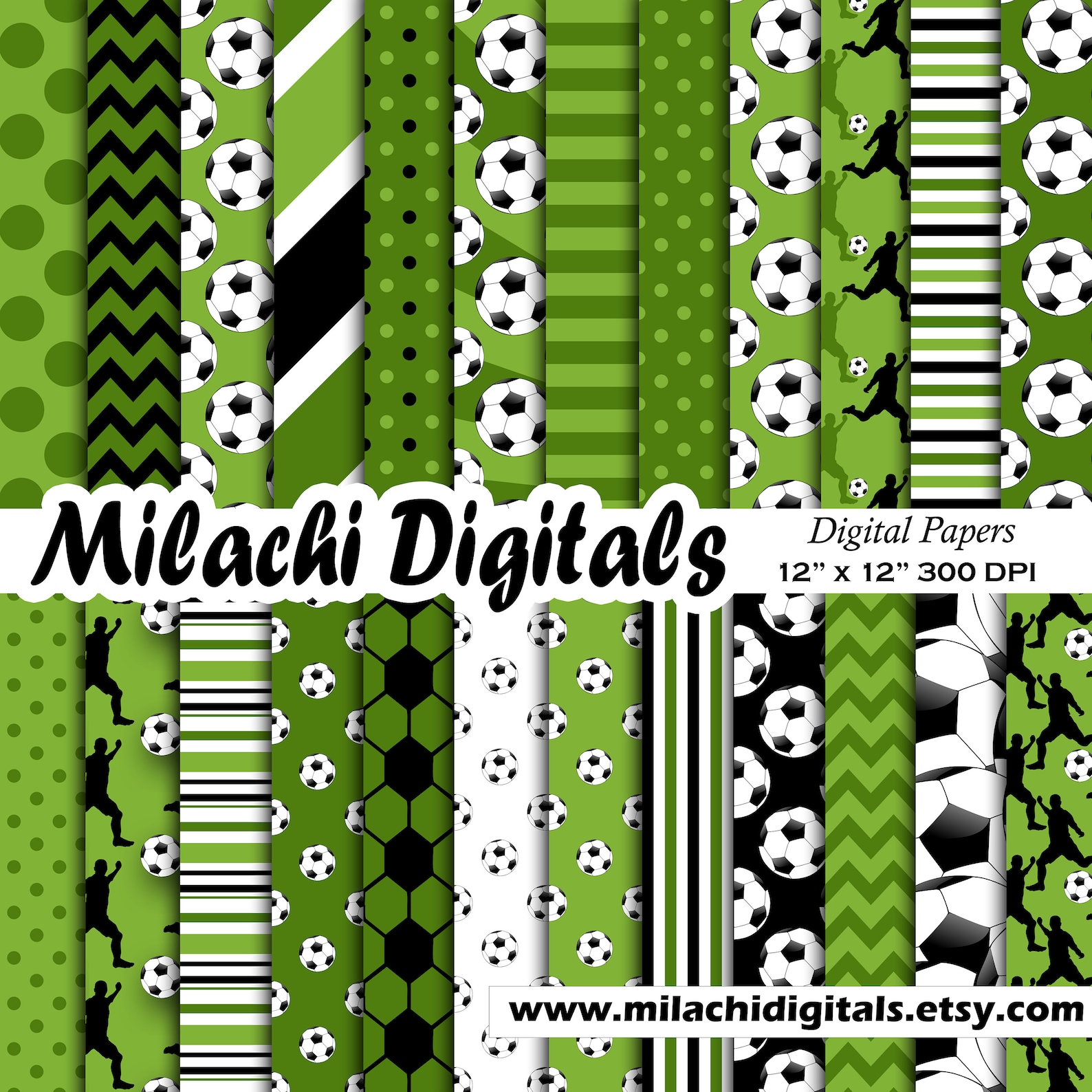 Green Soccer Digital Paper Sport Scrapbook Papers Football - Etsy