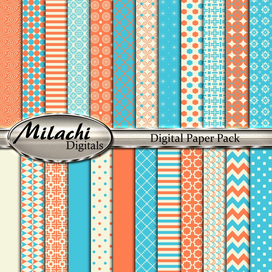 Turquoise Beige Coral Digital Paper Pack, Scrapbook Papers, Commercial ...