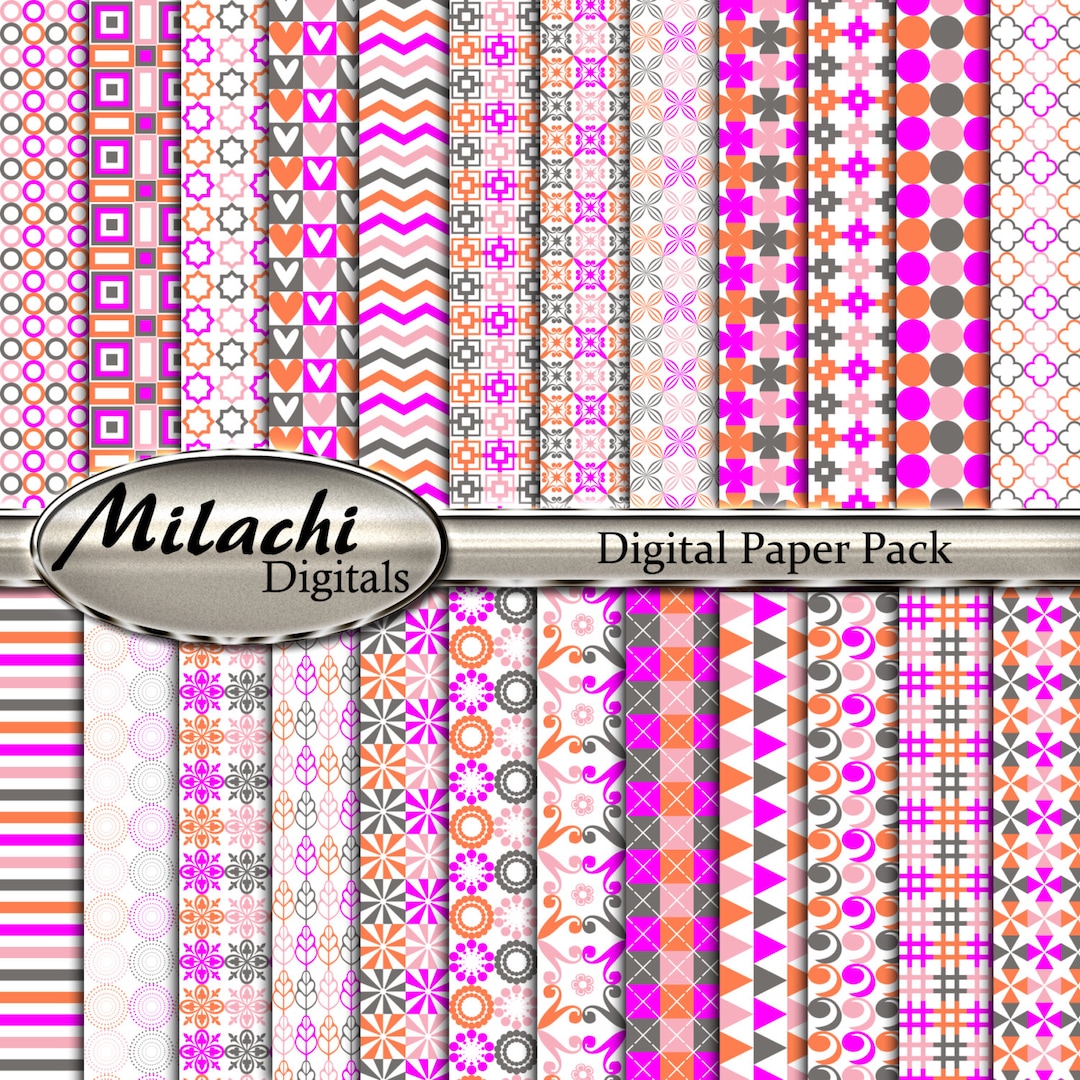 Coral, Pink, Magenta, Gray Digital Paper Pack, 12" X 12" Scrapbook ...