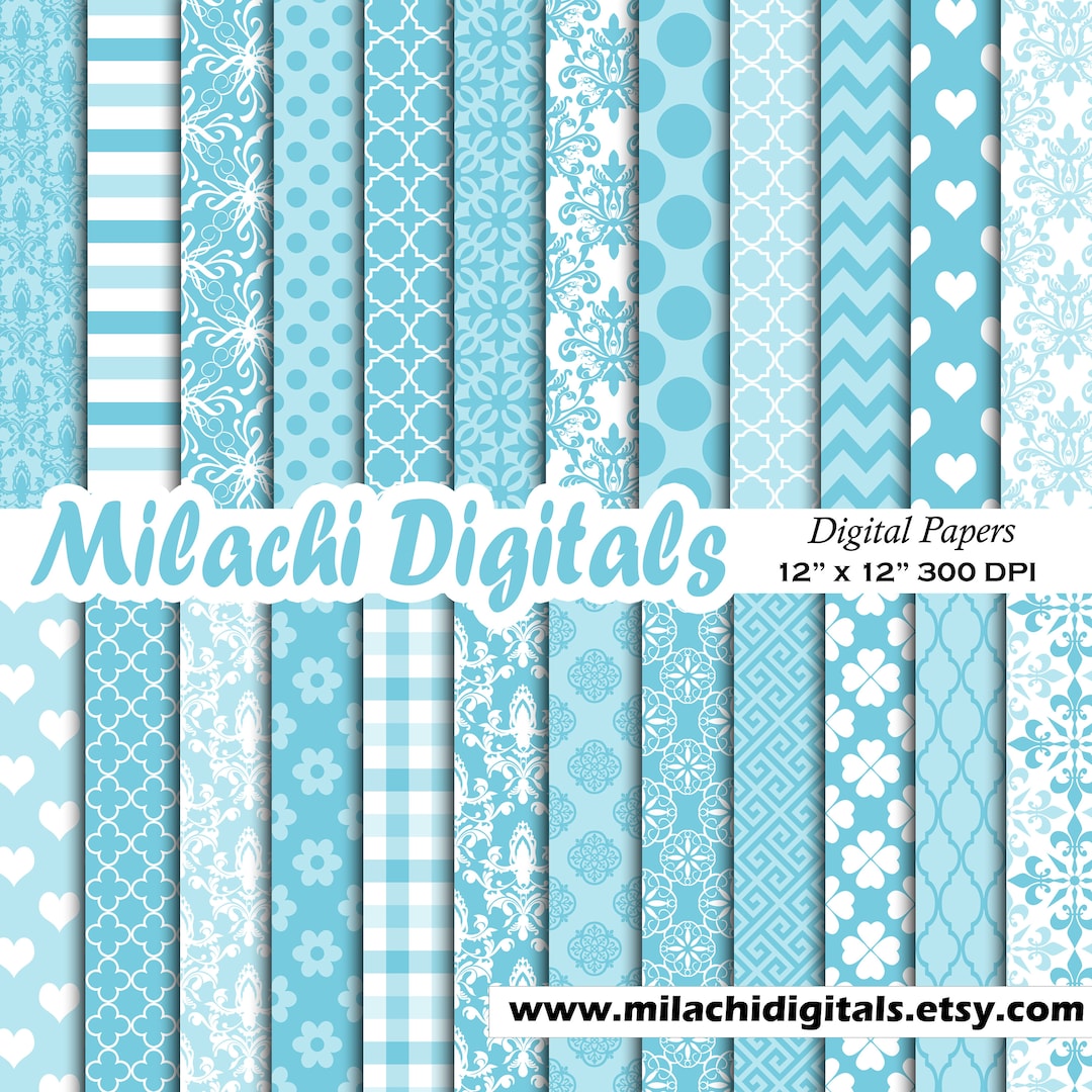 Bridal Shower Digital Paper Damask Pattern Something Blue Scrapbook ...