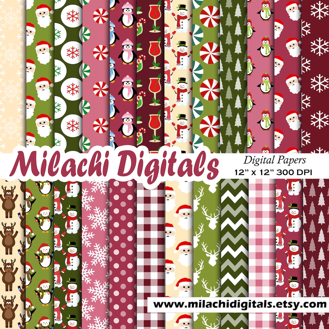 Christmas Digital Paper Pack Seamless Patterns Scrapbook Papers Digital ...