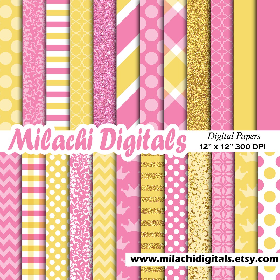 Princess Belle Digital Paper Scrapbook Papers Polka Dots Gold ...