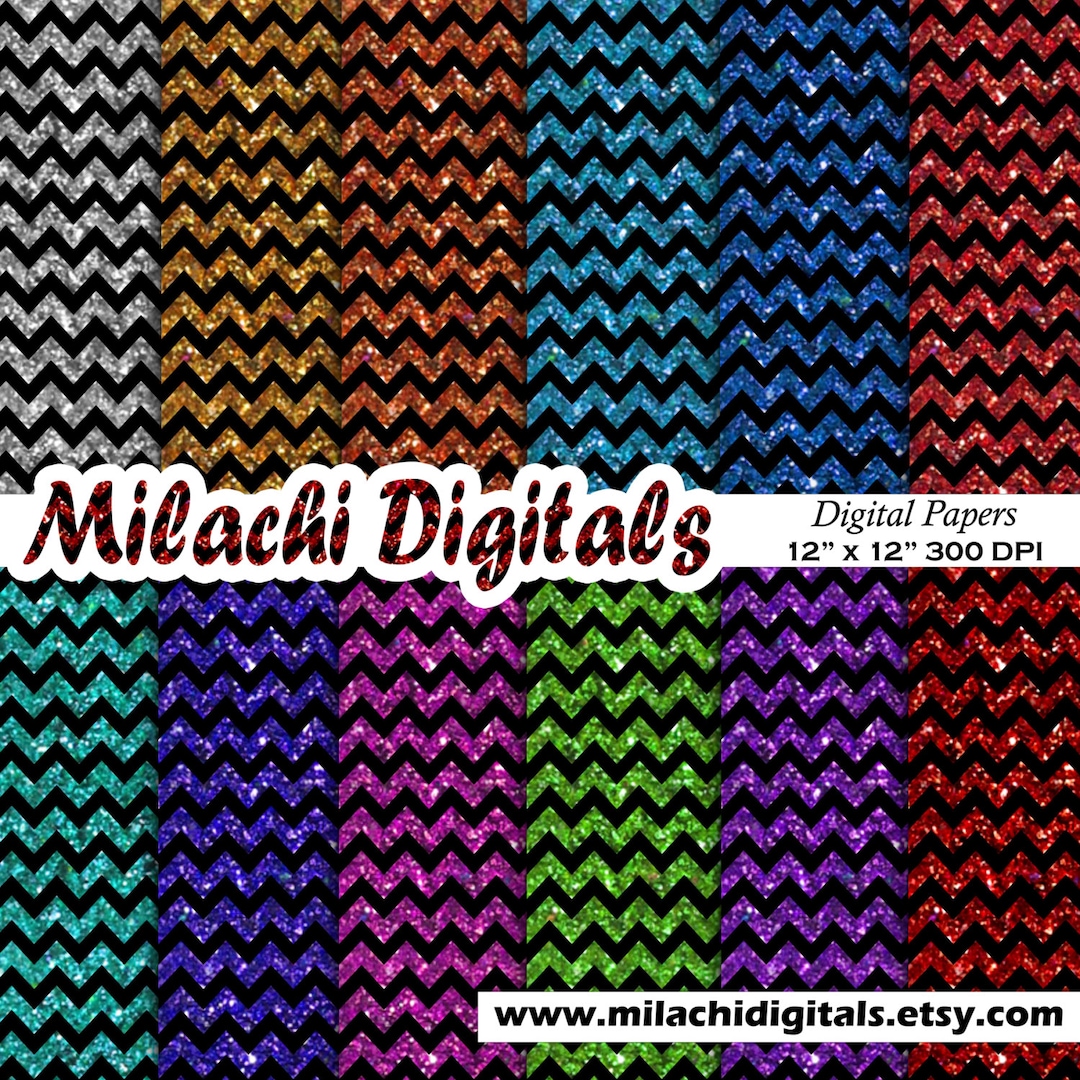 Black Glitter Chevron Digital Paper, Glitter Digital Paper, Commercial ...