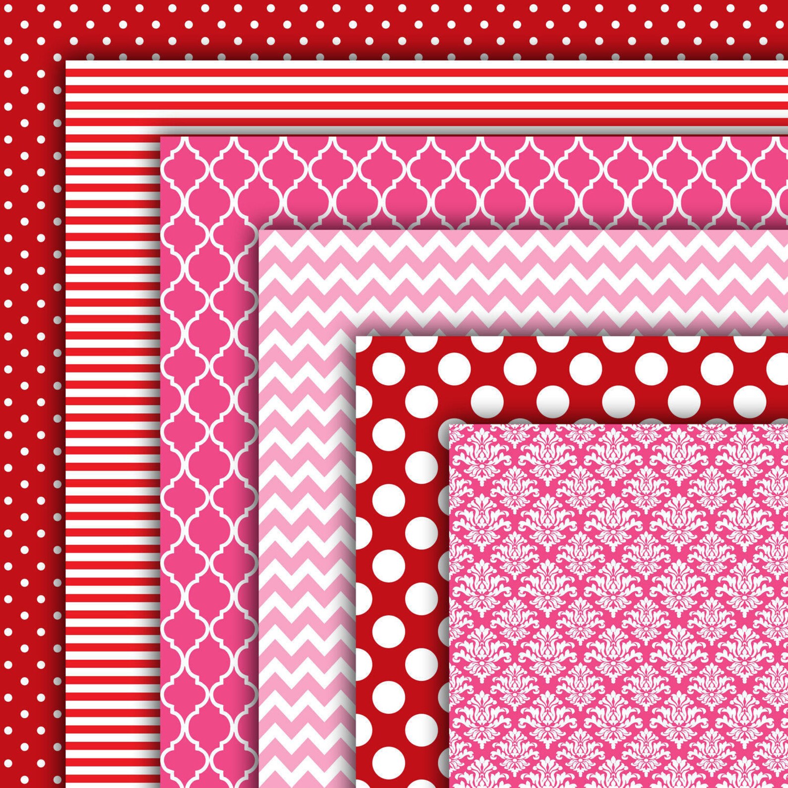Red and Pink Digital Paper, Scrapbook Papers, Background, Polka Dots ...