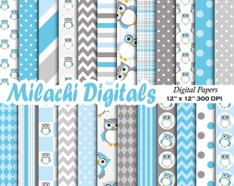 Owls Digital Paper Pink and Gray Scrapbook Papers Owl | Etsy