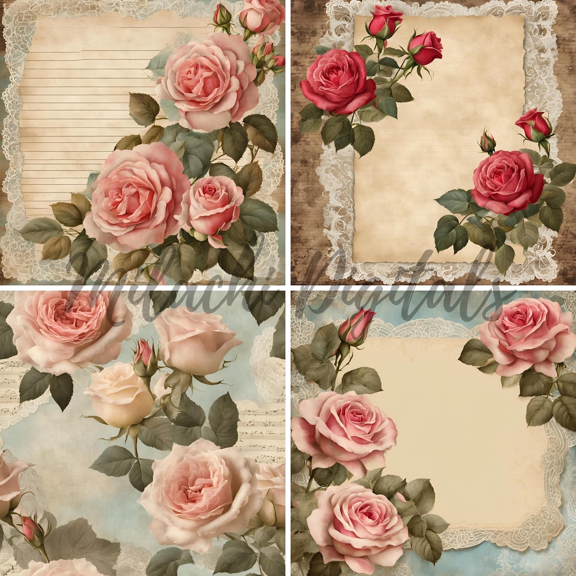 Shabby Chic Digital Paper Pack 12"x12", Floral Background, DIY Crafts ...