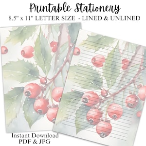 Christmas Berries Stationery Printable, Journal Paper, Letter Writing ...
