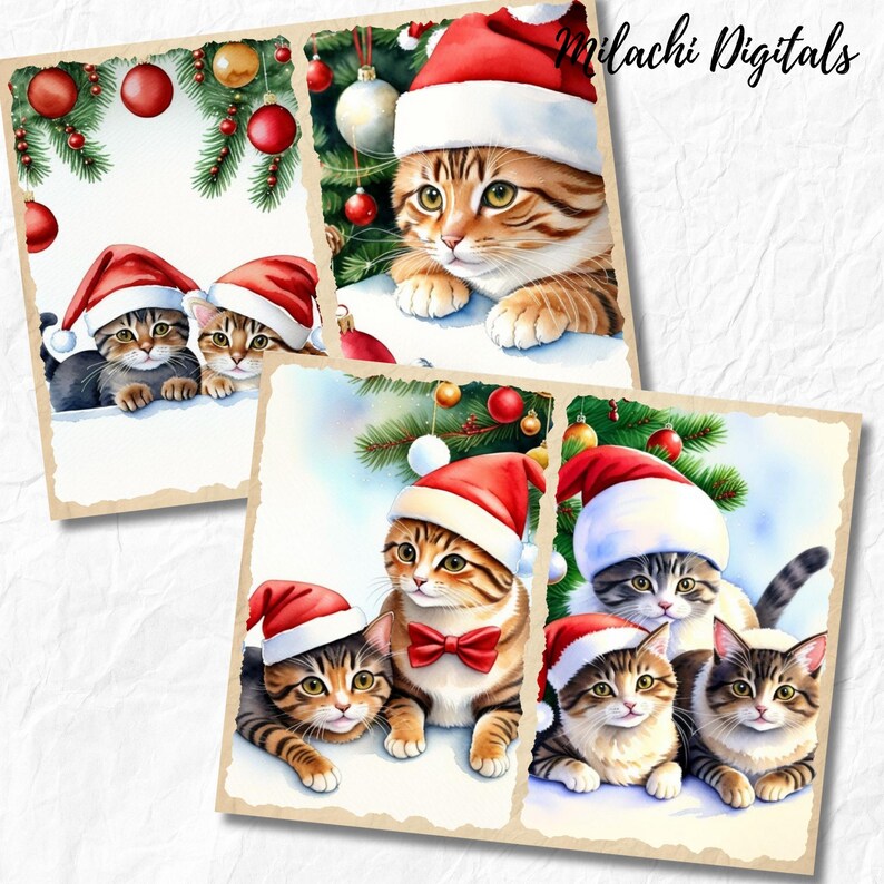 Christmas Cats Junk Journal Paper Printable, Christmas Scrapbook Paper ...