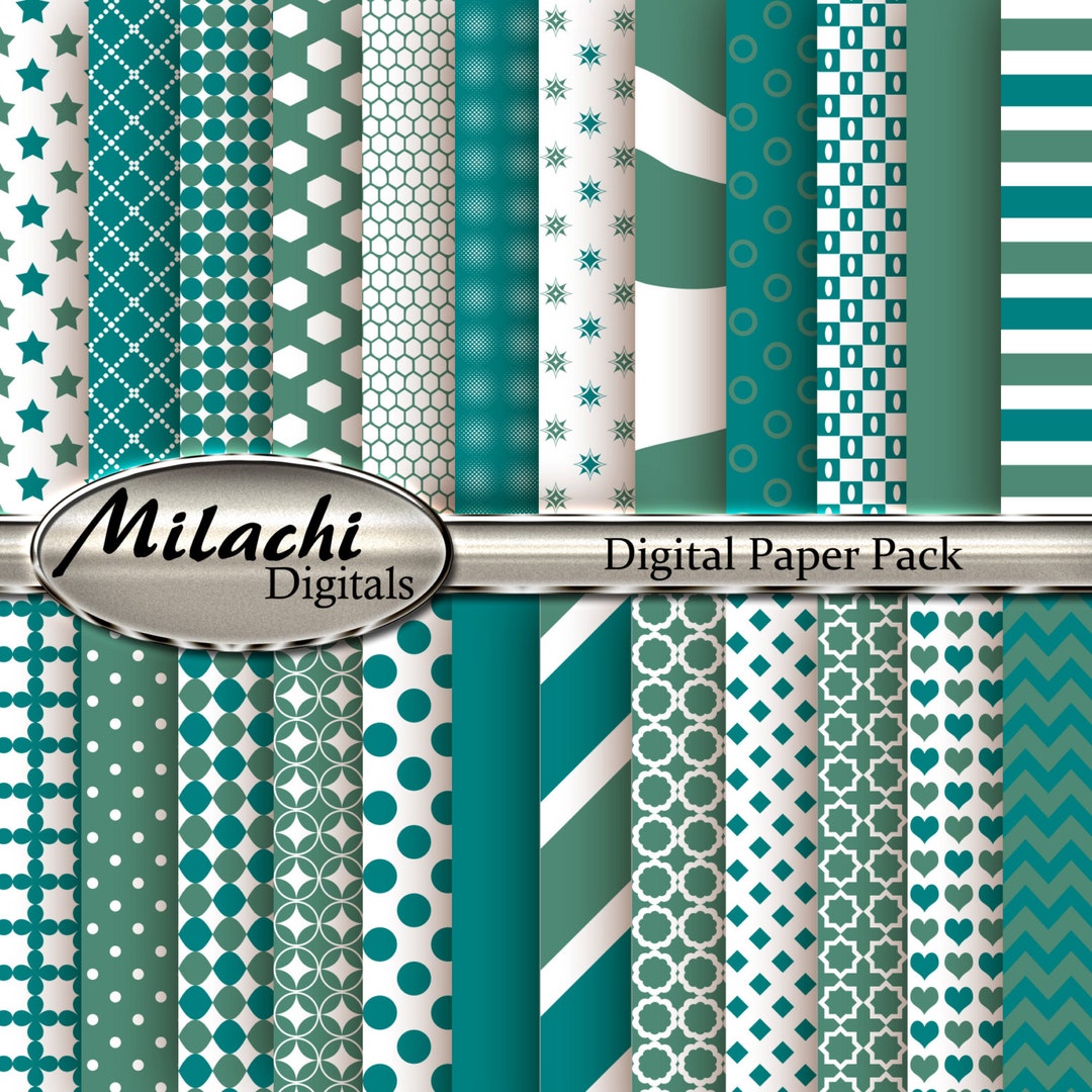 Teal and Sea Green Digital Paper Pack, Scrapbook Papers, Commercial Use ...
