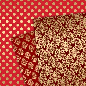 Red and Gold Digital Paper Royal Gold Patterns Luxury Polka Dots Hearts ...