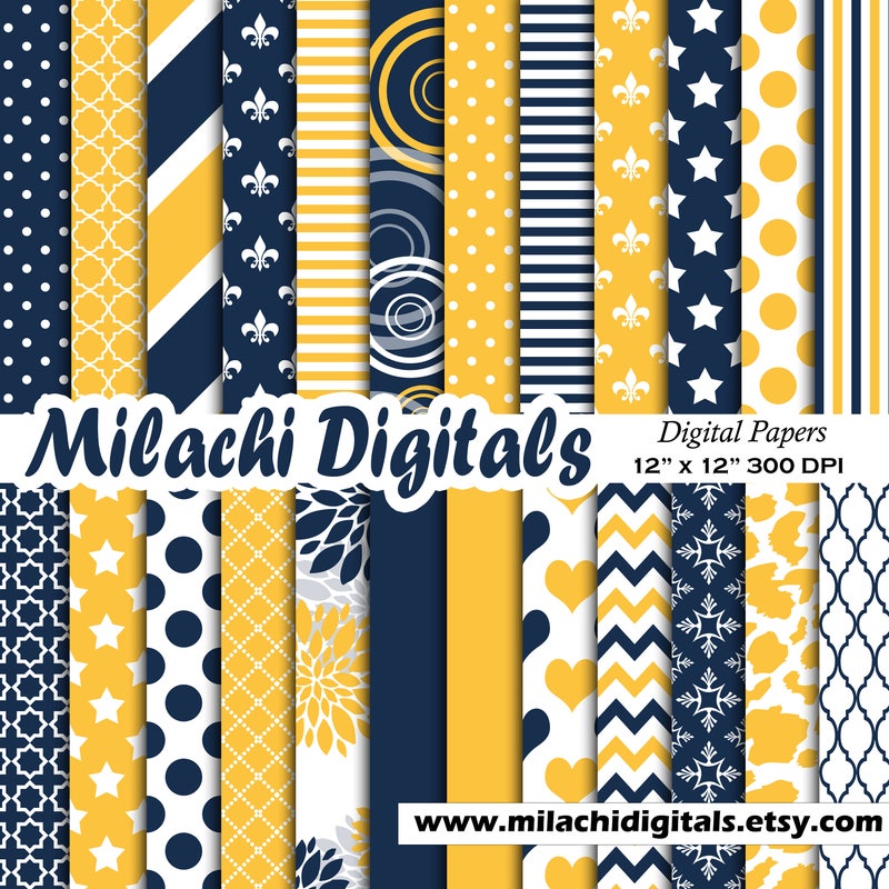 Navy Yellow Wallpaper - Etsy