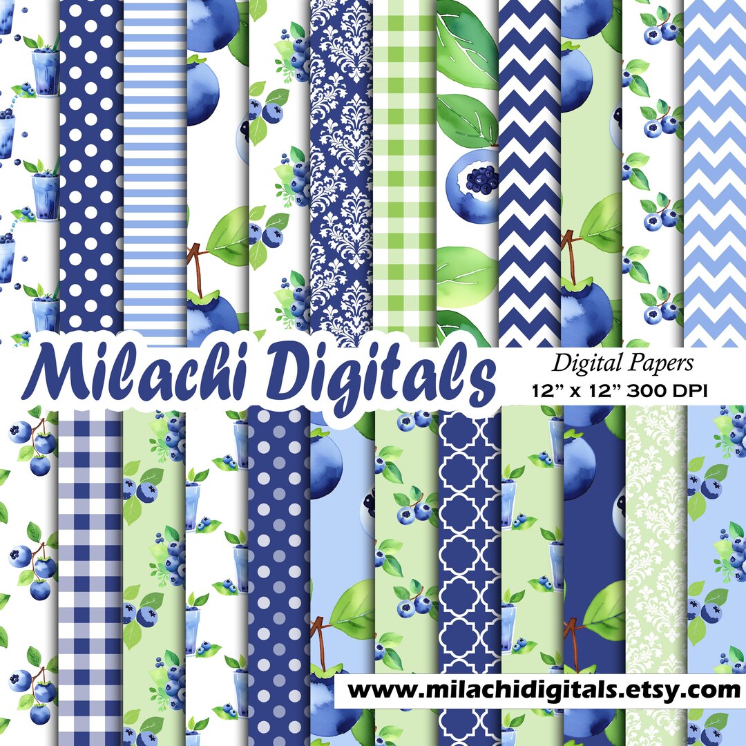 Blueberry Digital Paper, Seamless 12"x12" Scrapbook Paper, Junk Journal ...