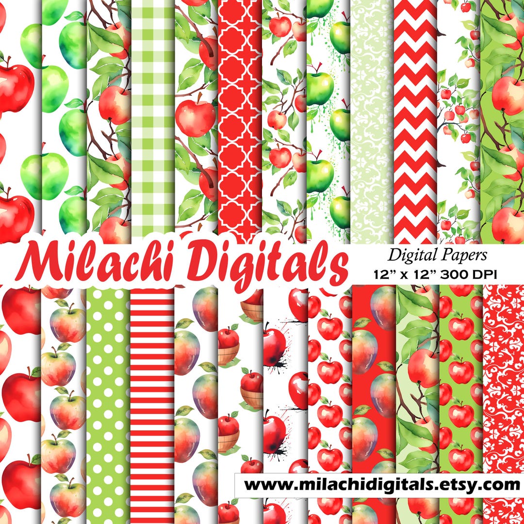 Apple Digital Paper, Seamless 12"x12" Scrapbook Paper, Fruit Junk ...