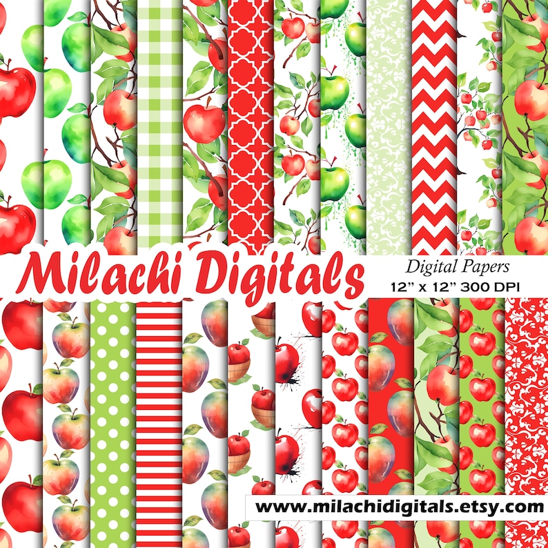 Apple Digital Paper, Seamless 12"x12" Scrapbook Paper, Fruit Junk ...