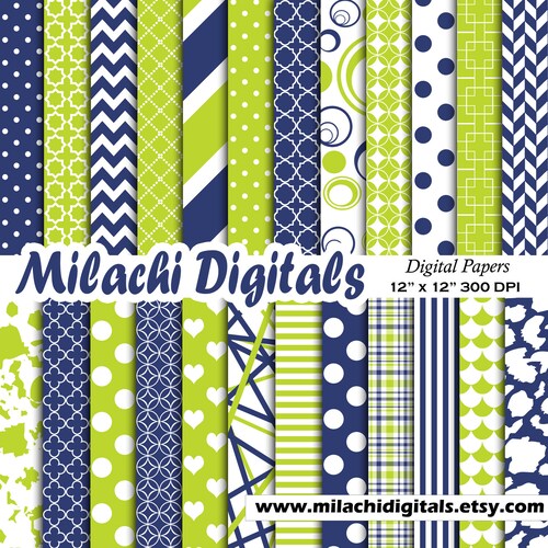 Navy Blue and Yellow Digital Paper Scrapbook Papers Chevron - Etsy