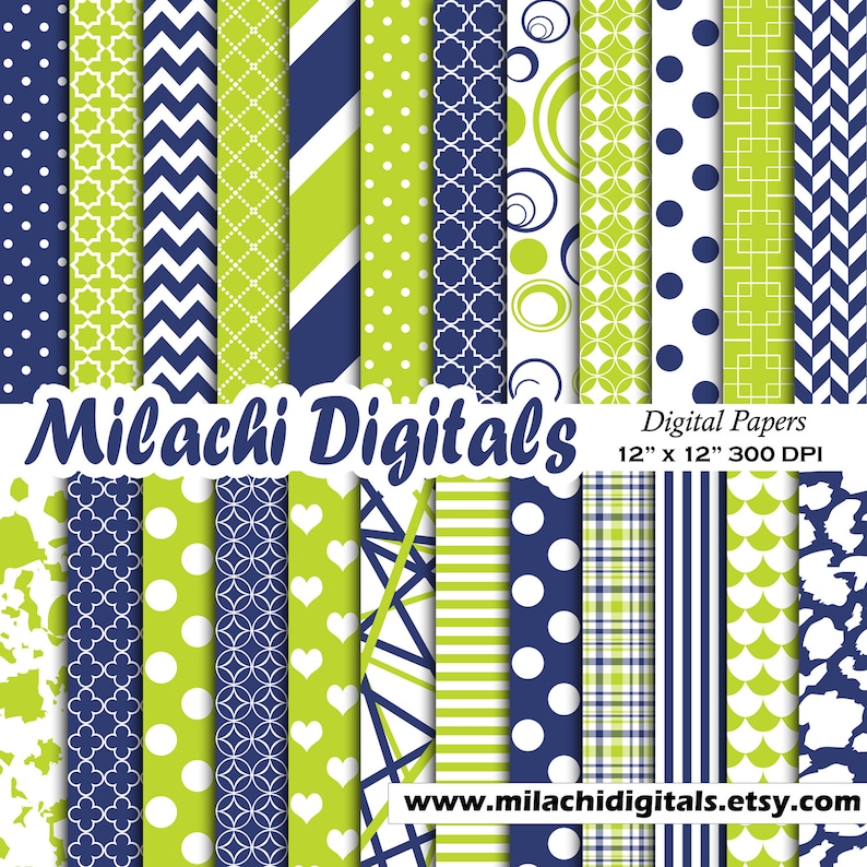 Navy Blue and Lime Green Digital Paper Baby Shower Scrapbook - Etsy