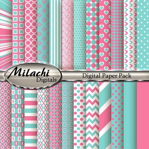 Teal and Red Digital Paper Scrapbook Papers Background - Etsy